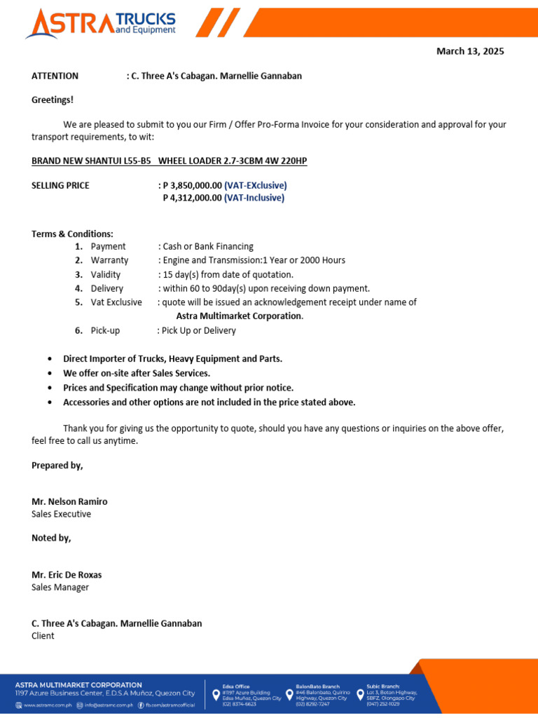 Quotation Wheel Loader 2.7-3CBM | PDF