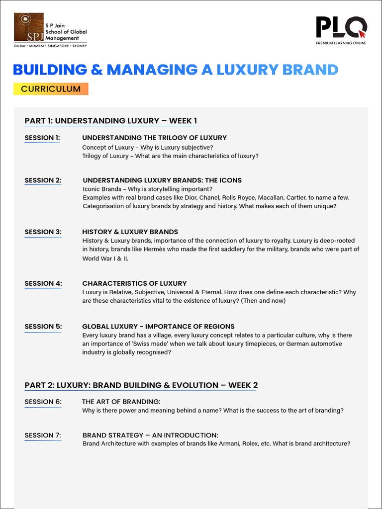 Luxury Brand Management Curriculum | PDF | Brand | Brand Management