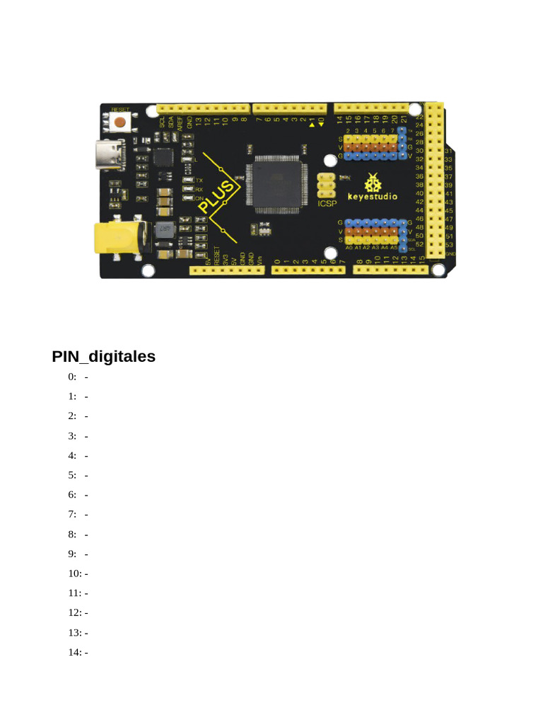 Estudio de Pines de Arduino Mega 2560 Plus Keystudio | PDF