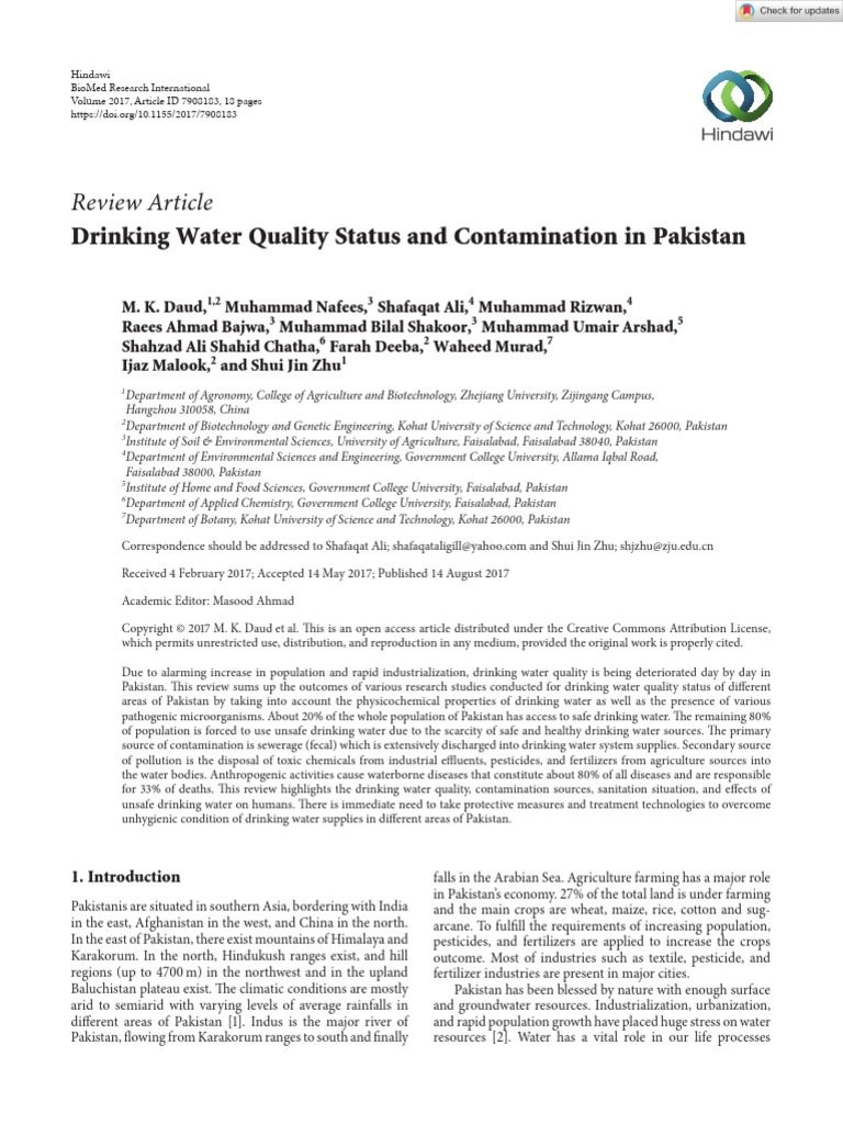 BioMed Research International - 2017 - Daud - Drinking Water Quality Status and Contamination in ...