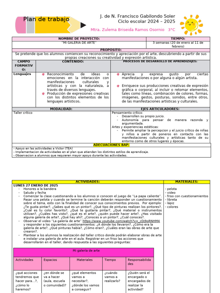 Plan de Artes Enero | PDF | Pinturas | Escultura