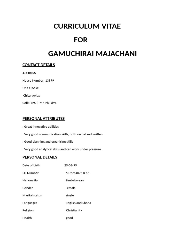 Curriculum Vitae For Ian Majachani | PDF