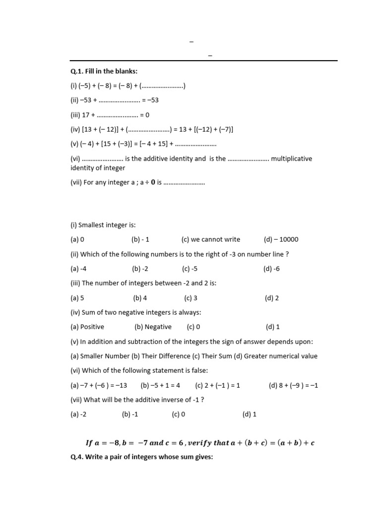 7 - Maths Summer Work | PDF | Fineness | Integer