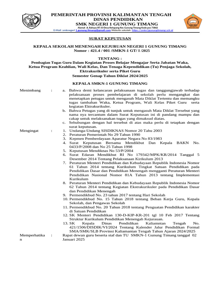 SK PEMBAGIAN TUGAS SEMESTER Genap 2024 2025 | PDF