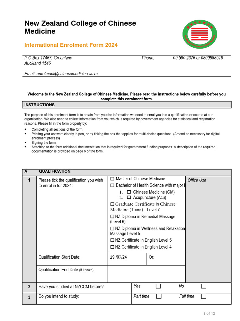 NZCCM International Enrolment Form 2024 | PDF | Doctor Of Philosophy ...