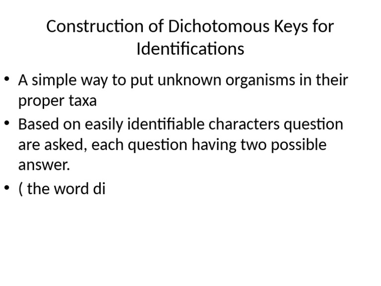 Construction of Dichotomous Keys for Identifications | PDF