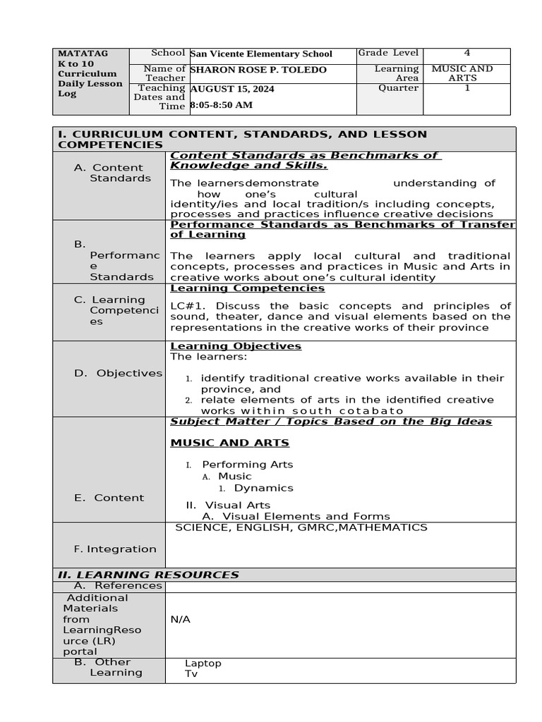 Demo Lesson Plan.docx Final 2 | PDF | Learning | The Arts