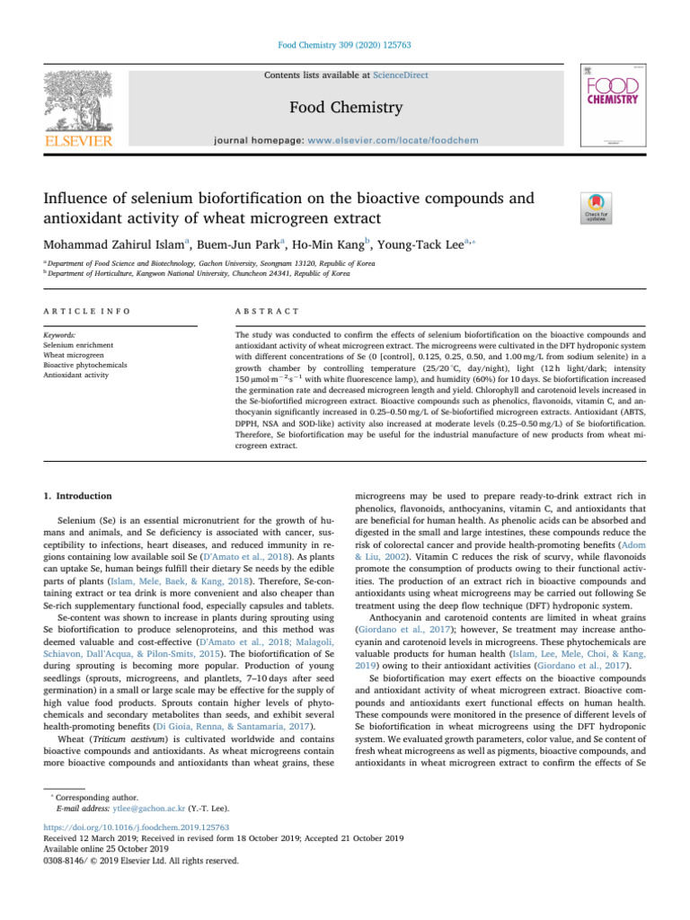 Se Biofortification Effect On Wheat Microgreen | PDF | Selenium | Antioxidant