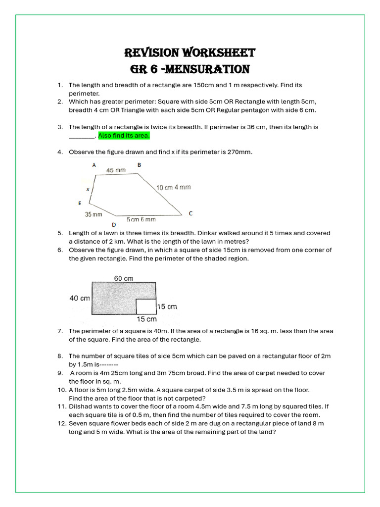 Mensuration Cbse | PDF