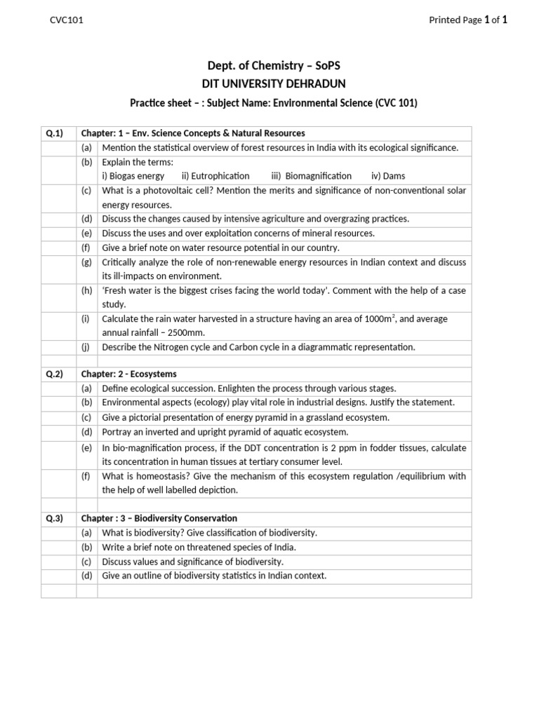 Env. Science - Mid Term-Practice Tutorial Sheet | PDF | Ecosystem | Ecology