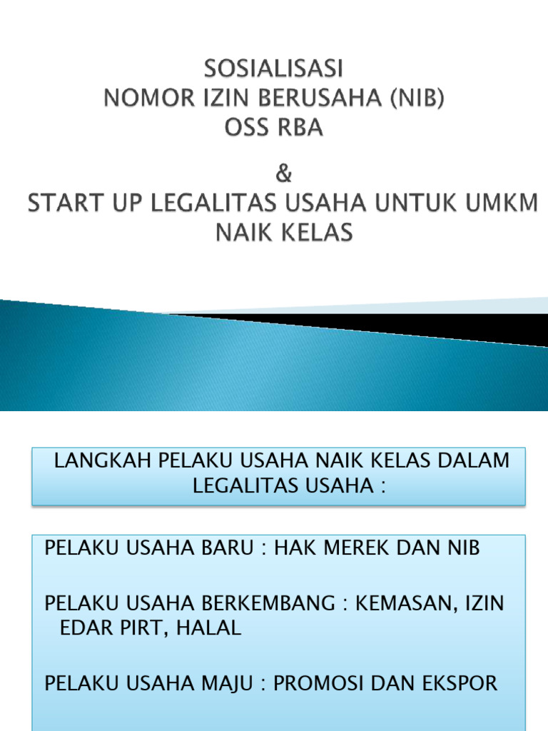 Sosialisasi Nib Oss Rba - Start Up Legalitas Usaha Untuk Umkm Naik Kelas | PDF
