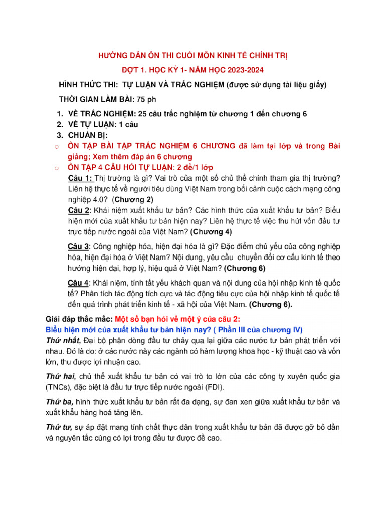 14.12-HƯỚNG DẪN ÔN THI ĐỢT 1. MÔN KTCT | PDF