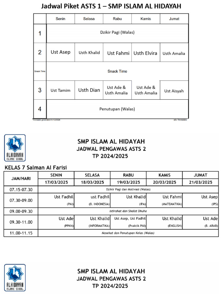 Jadwal Pengawas Asts 2 - Smp Ahis (2) | PDF
