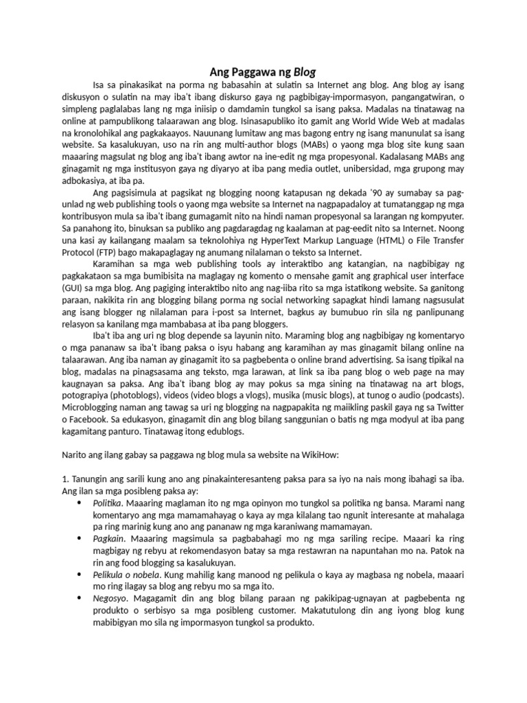 Ang Paggawa ng Blog | PDF