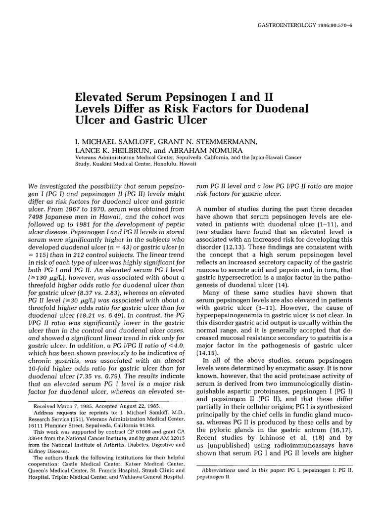 Risk of Gastric Ulcer - Elevated Pepsinogen I and II | PDF | Logistic ...