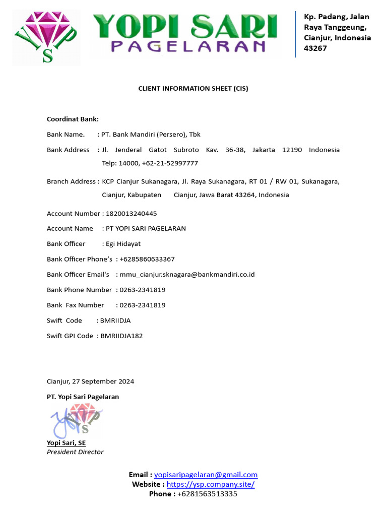 Client Information Sheet - Ysp-1 | PDF
