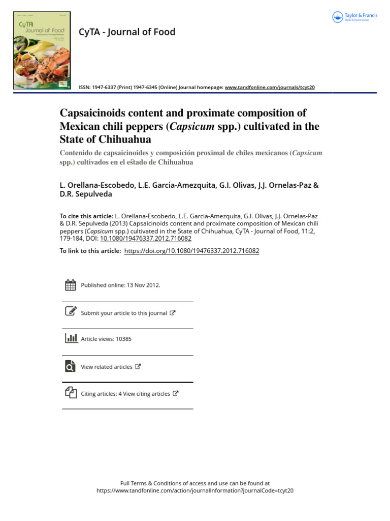 Capsaicinoids Content and Proximate Composition of Mexican Chili ...