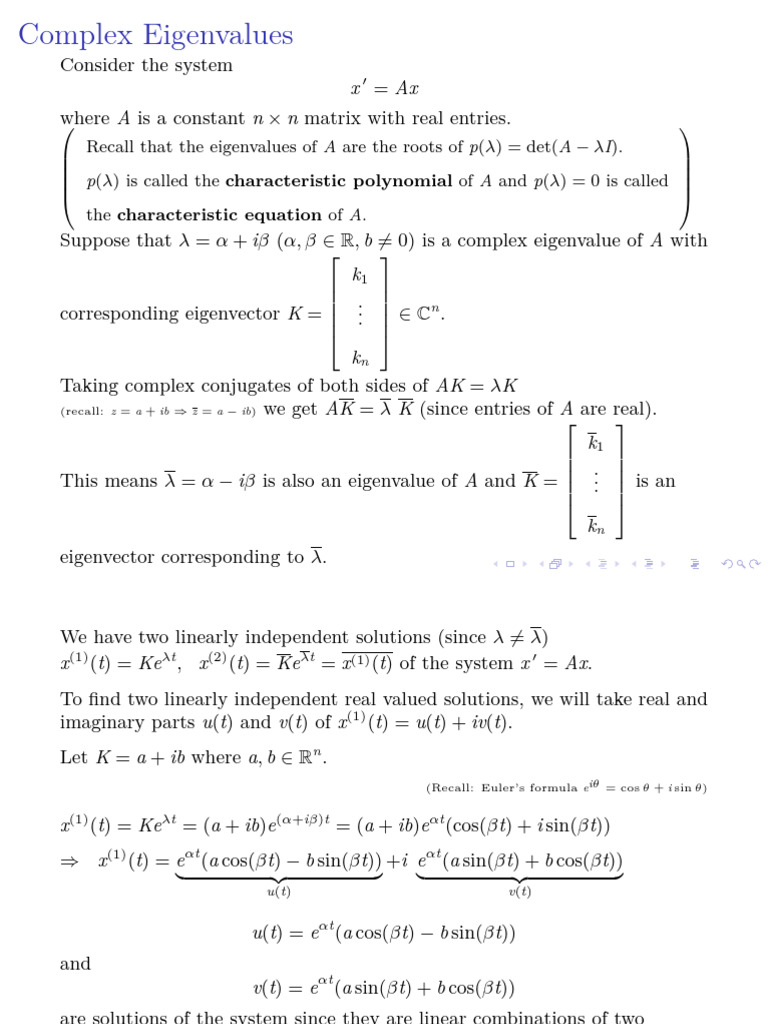 DIFFERENTIAL EQUATIONS LECTURE SLIDES - Complex Eigenvalues | PDF | Eigenvalues And Eigenvectors ...