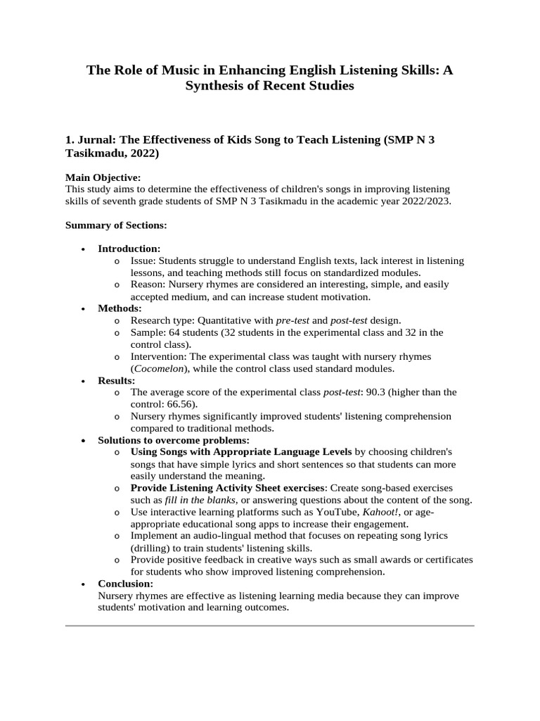 Music's Impact on English Listening Skills | PDF | Learning | Teaching ...