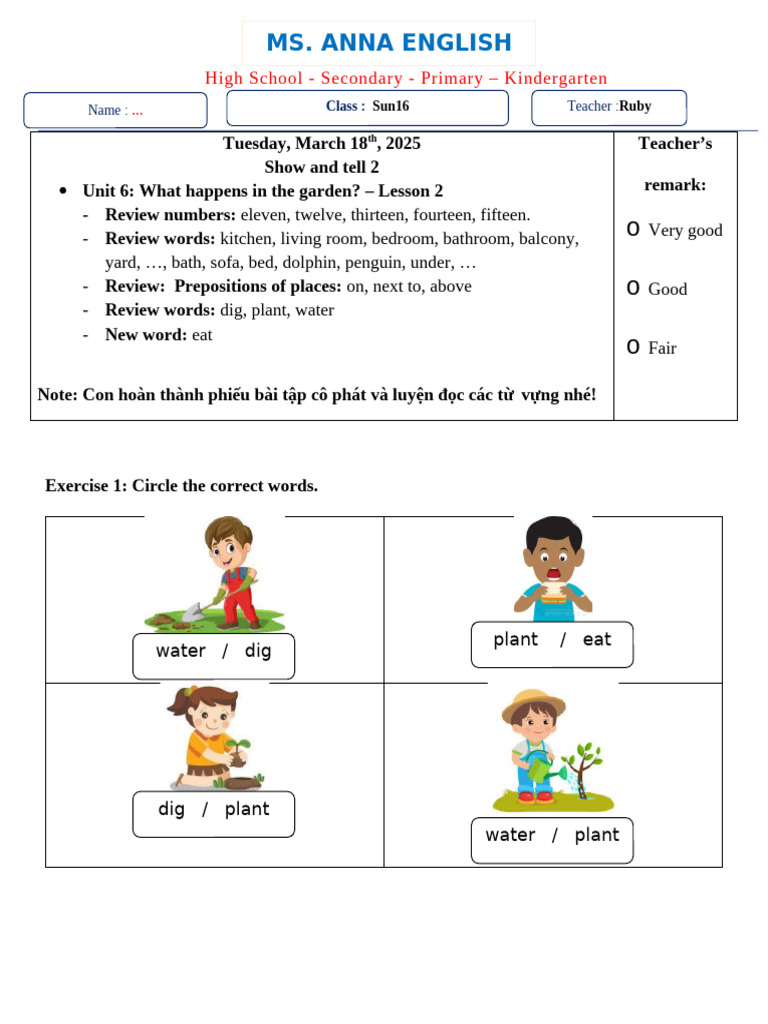 Show and Tell 2 - Sun 16 - Unit 6 - Lesson 2 (11 Bản) | PDF