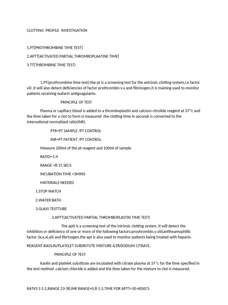 Clotting Profile Tests Overview | PDF