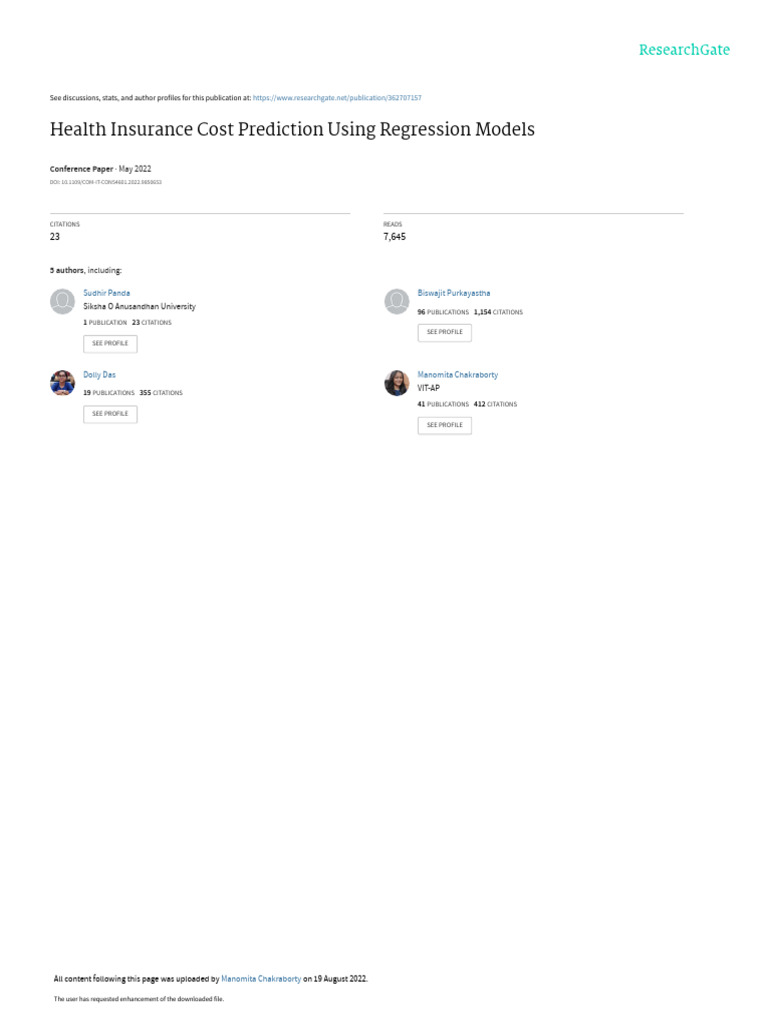 Health Insurance Cost Prediction Using Regression Models | PDF | Linear Regression | Errors And ...