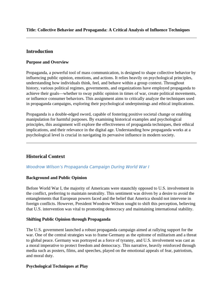 Propaganda Assignment | PDF | Propaganda | Public Opinion