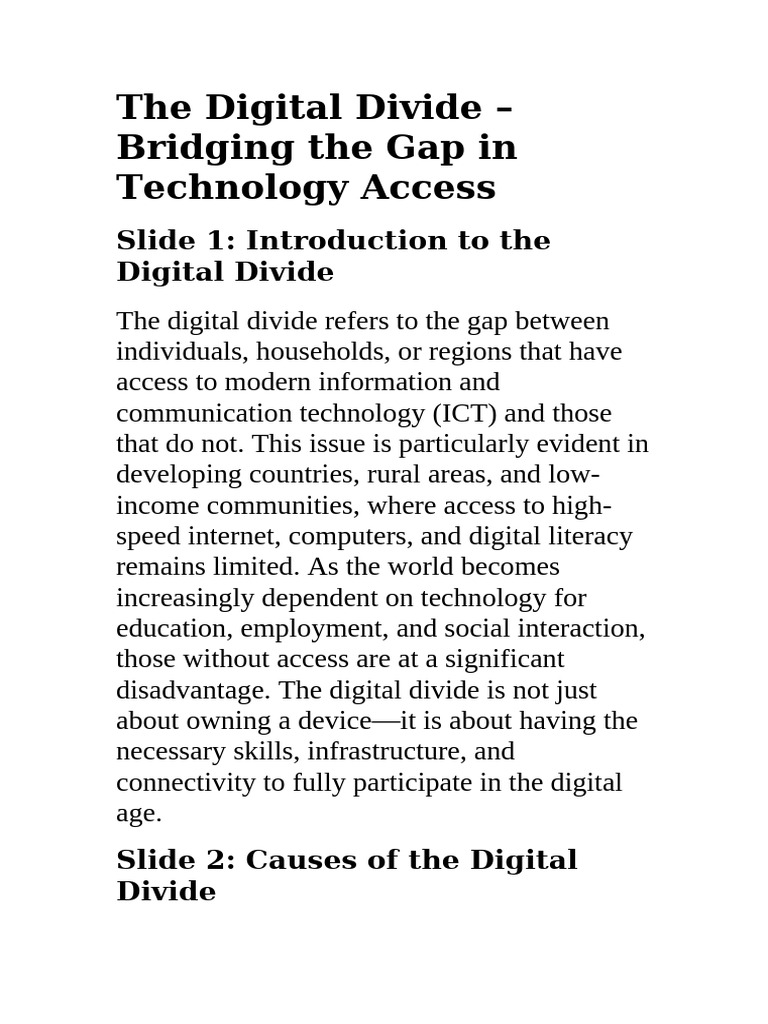 The Digital Divide - Bridging The Gap in Technolog | PDF | Economies
