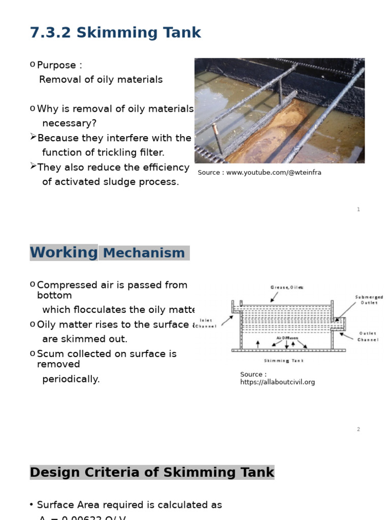 Skimming Tank Design in Wastewater Treatment | PDF