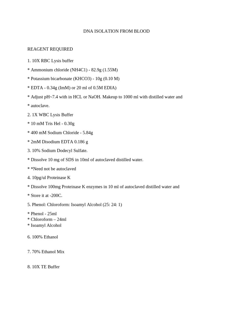 DNA Extraction Protocol from Blood | PDF | Precipitation (Chemistry ...