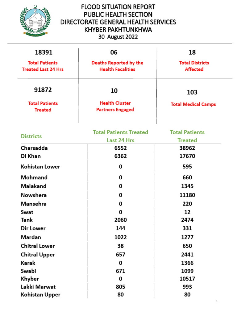 Flood-Report-Kp DG Health 2022 08 30 | PDF | Medicine | Health Care