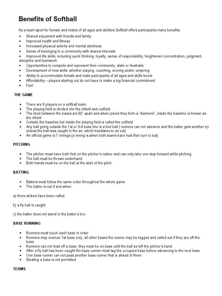 Benefits and Overview of Softball | PDF | Softball | Baseball Field