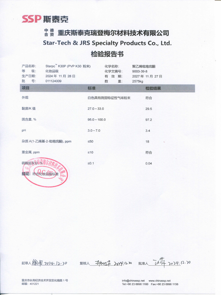 PVP K30 011124009 | PDF