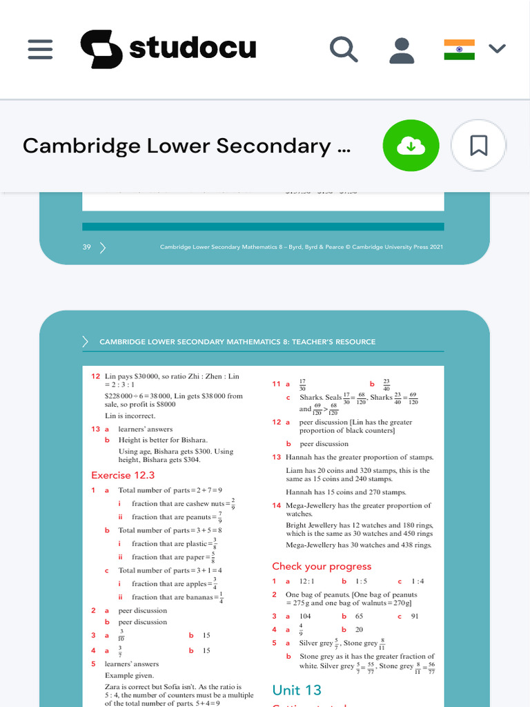 Cambridge Lower Secondary Mathematics Learners Book 8 Answers - Learner’s Book Answers Unit 1 ...