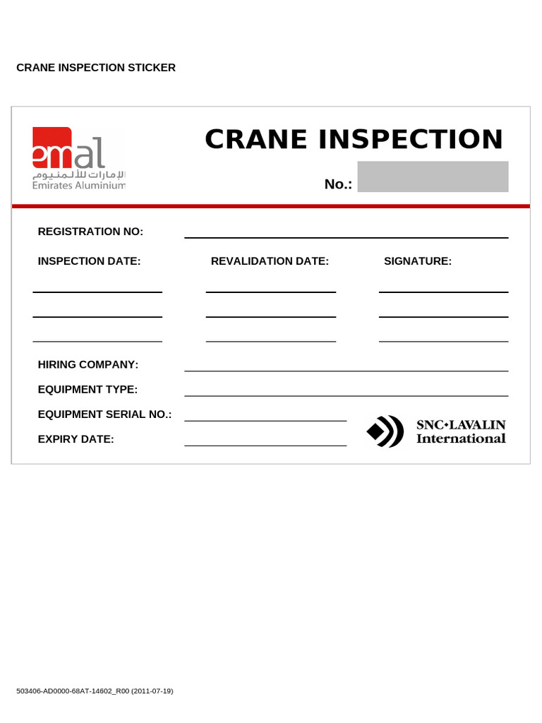 Crane Inspection Sticker Details | PDF