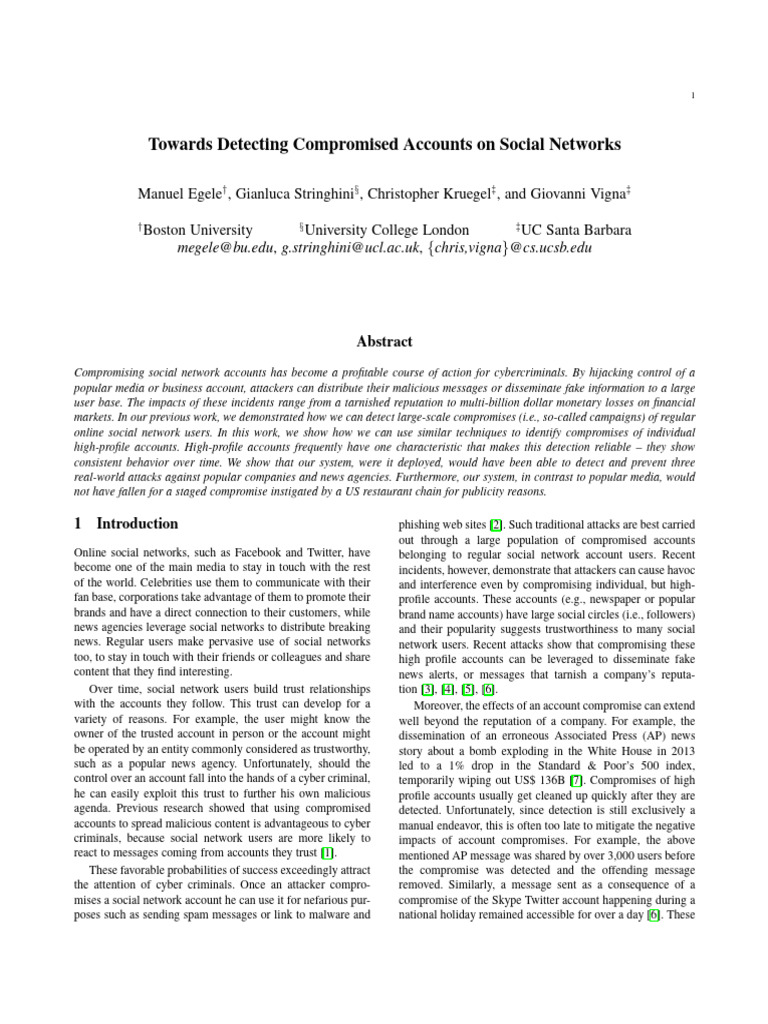 Towards Detecting Compromised Accounts On Social Networks | PDF | Hashtag | Facebook