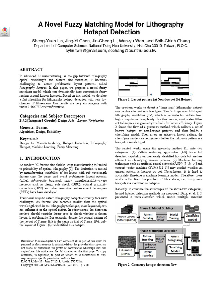 2013 - A Novel Fuzzy Matching Model For Lithography Hotspot Detection - Lin at Al | PDF ...