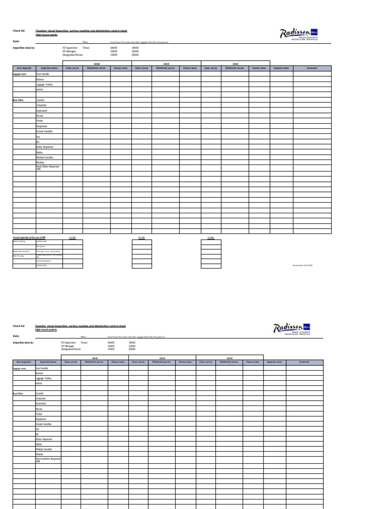 Disinfection HSK Checklists | PDF | Toilet | Sanitation
