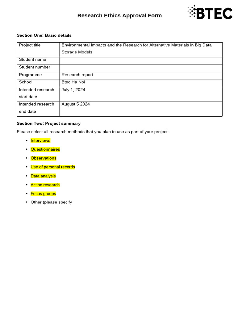 Research Ethics Approval Form | PDF | Information Privacy | Consent