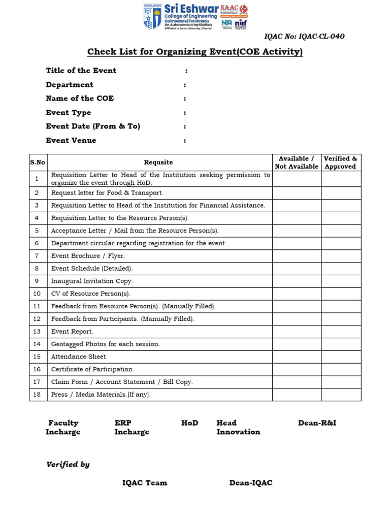Event Organization Checklist Template | PDF