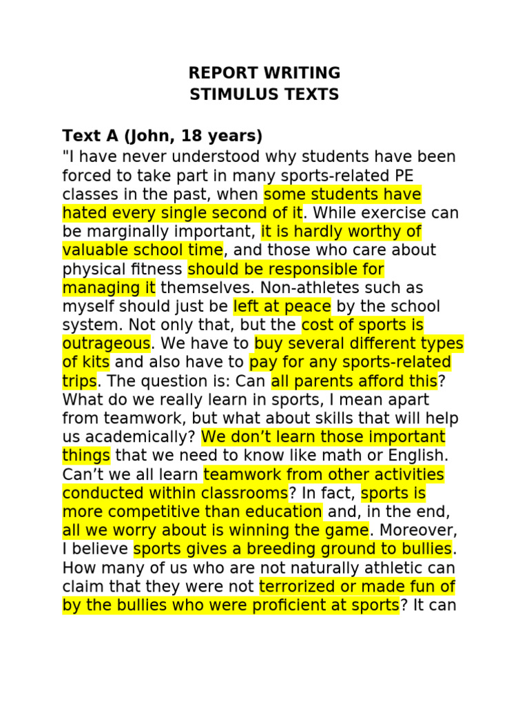 REPORT WRITING - Sports | PDF | Self Esteem | Sports