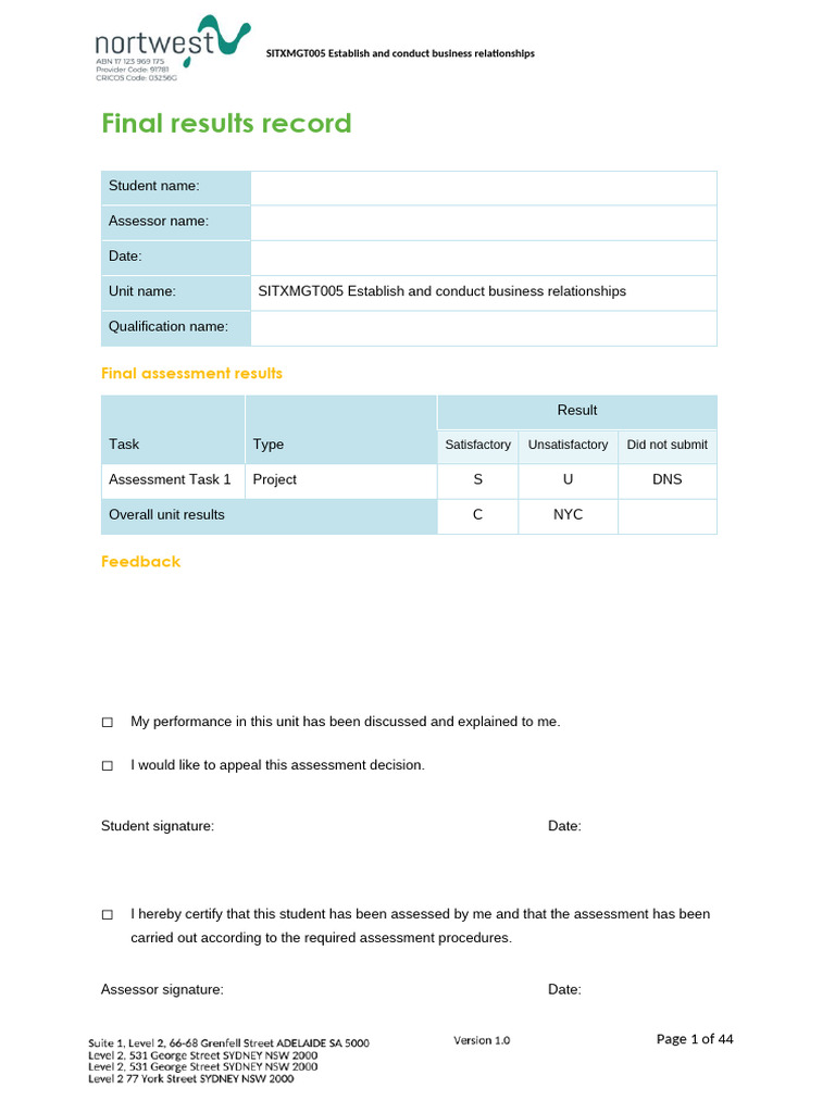 SITXMGT005 Business Relationship Assessment | PDF | Negotiation ...