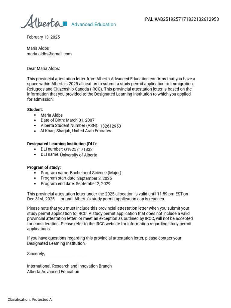 Alberta Study Permit Attestation Letter | PDF | Cultural Globalization ...