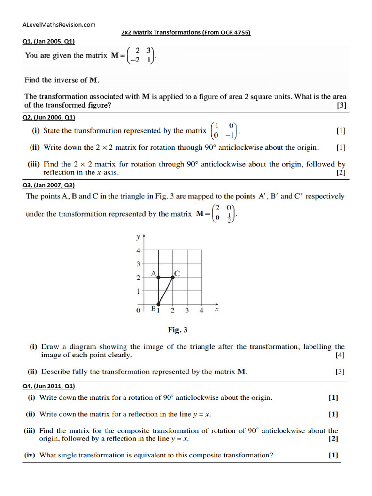 Y1 Pure Matrices 2x2 Transformations Exam Questions | PDF