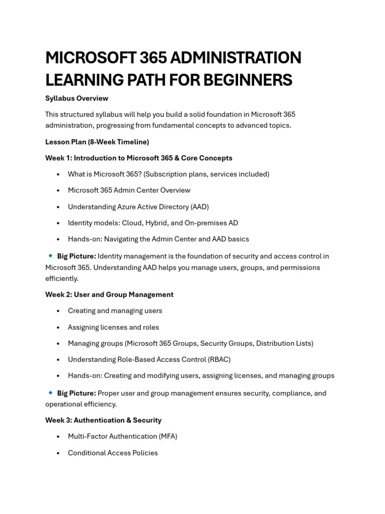 Microsoft 365 Administration Learning Path For Beginners Pdf Security Computer Security
