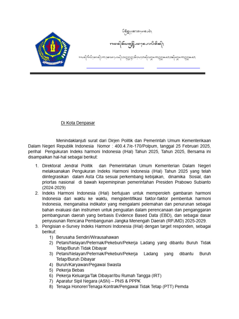 Surat Pengukuran Indeks Harmoni | PDF