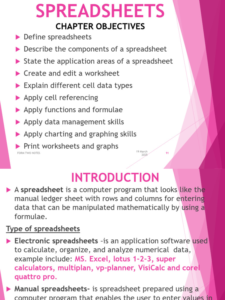 Form 2 Notes in Presentation | PDF | Microsoft Excel | Spreadsheet