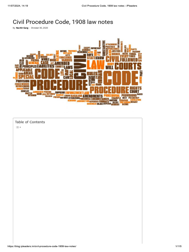 Civil Procedure Code 1908 Study Notes | PDF | Judgment (Law) | Lawsuit