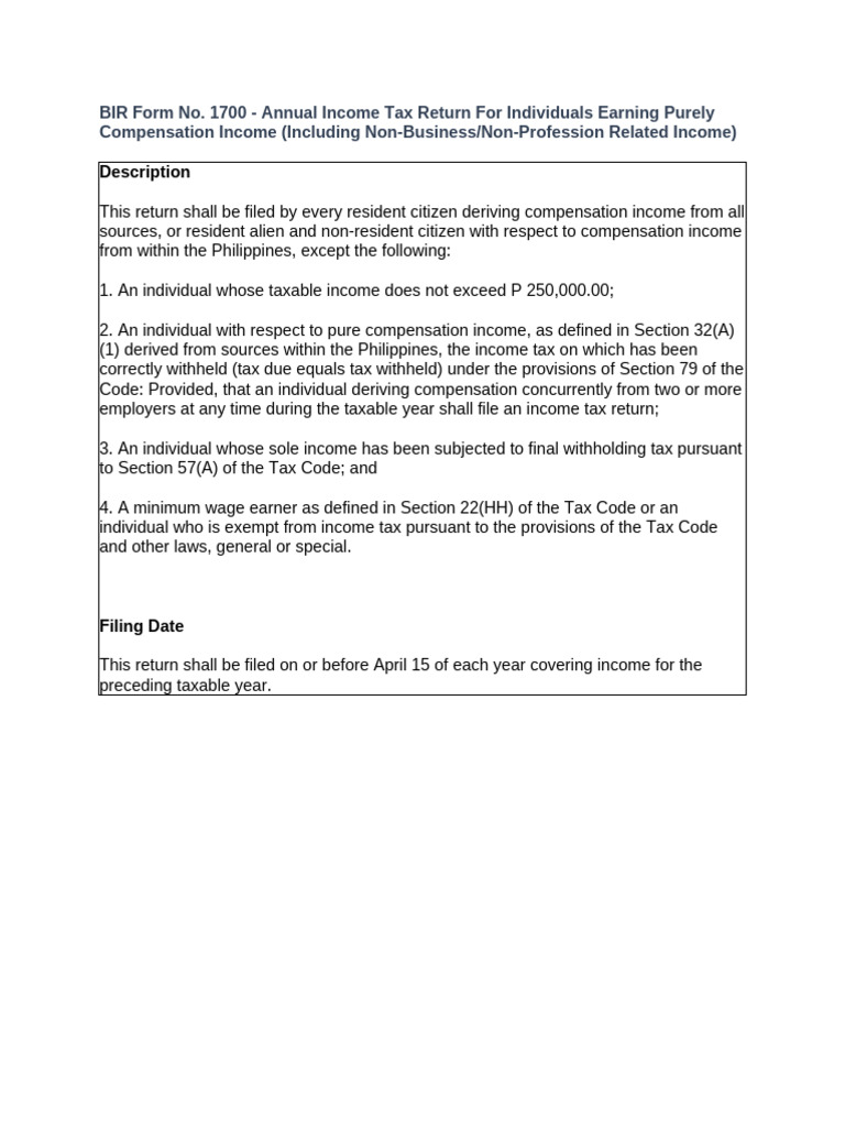 BIR Form 1701: Income Tax Return Guide | PDF | Income Tax | Taxes