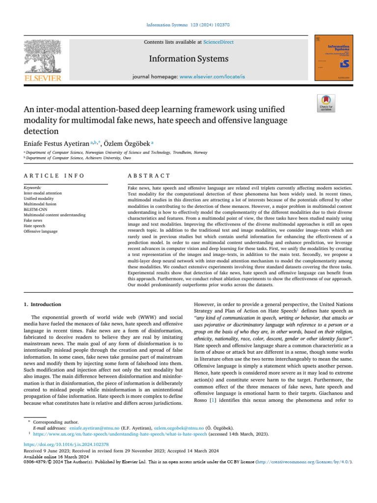 An inter-modal attention-based deep learning framework using unified modality for multimodal ...
